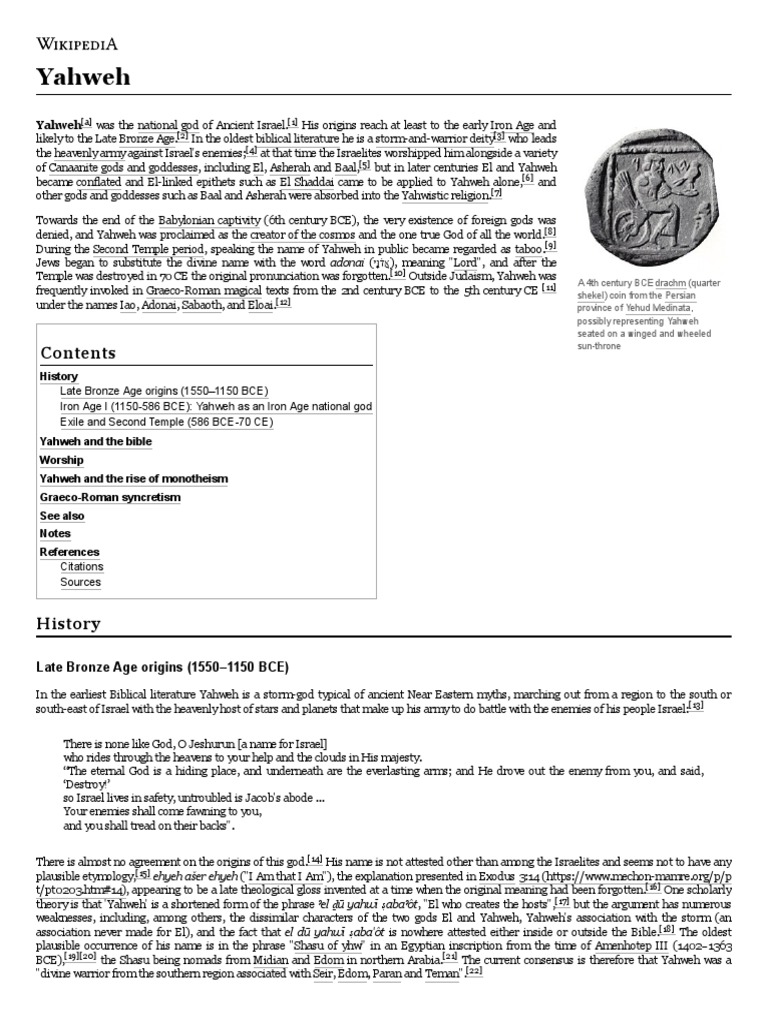Yahweh - Wikipedia | PDF | Yahweh | Ancient Mediterranean Religions