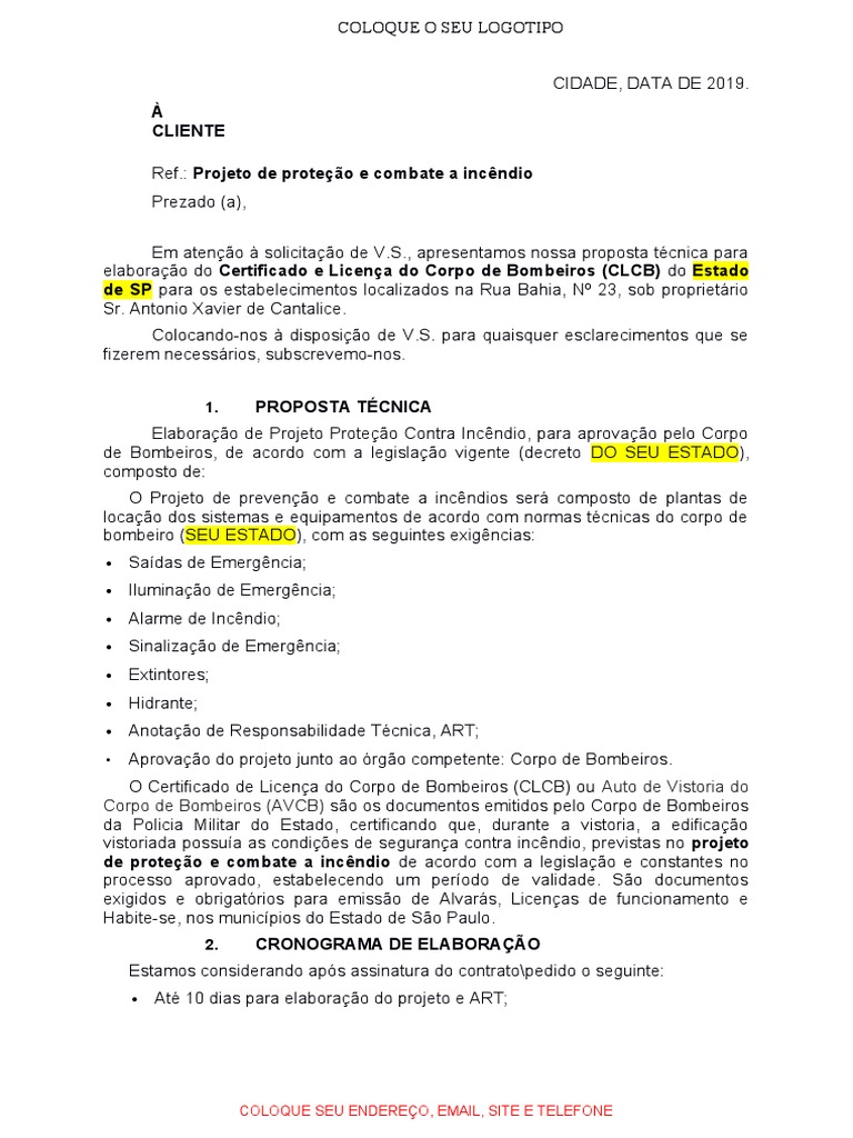 Bombeiro CLCB OU AVCB - MODELO DE ORÇAMENTO | PDF