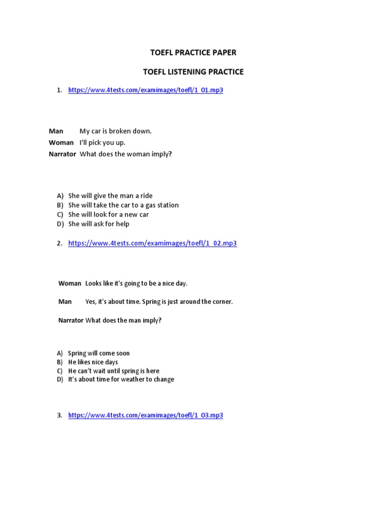 TOEFL Listening Practice Questions | PDF | Sports & Recreation