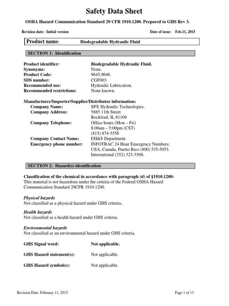 Safety Data Sheet: Product Name | PDF | Hazardous Waste | Toxicity