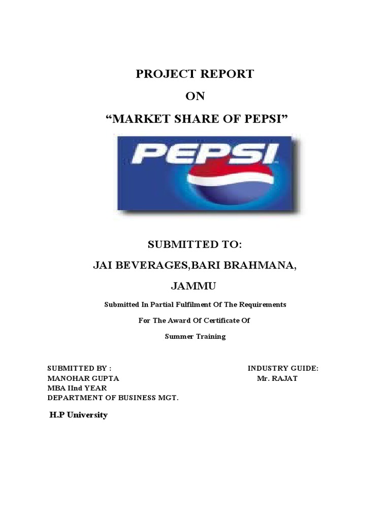 PEPSI Project Report - Mohit | PDF | Pepsi Co | Beverages