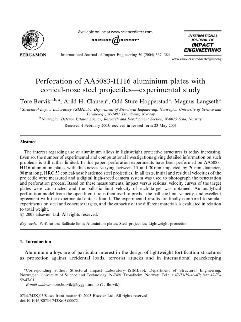 Perforation of AA5083-H116 Aluminium Plates | PDF | Deformation ...