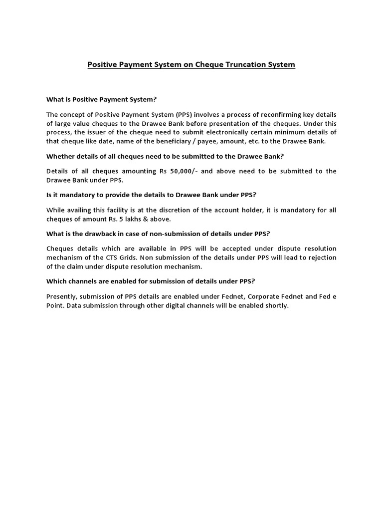 Positive Payment System - Details | PDF