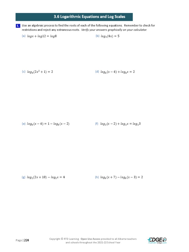 3.6 Logarithmic Equations and Log Scales | PDF | Ph | Logarithm