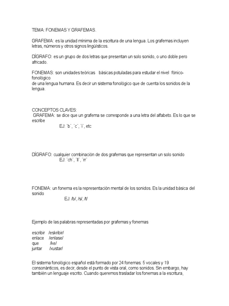 Fonemas y Grafemas | PDF | Escritura | Fonología