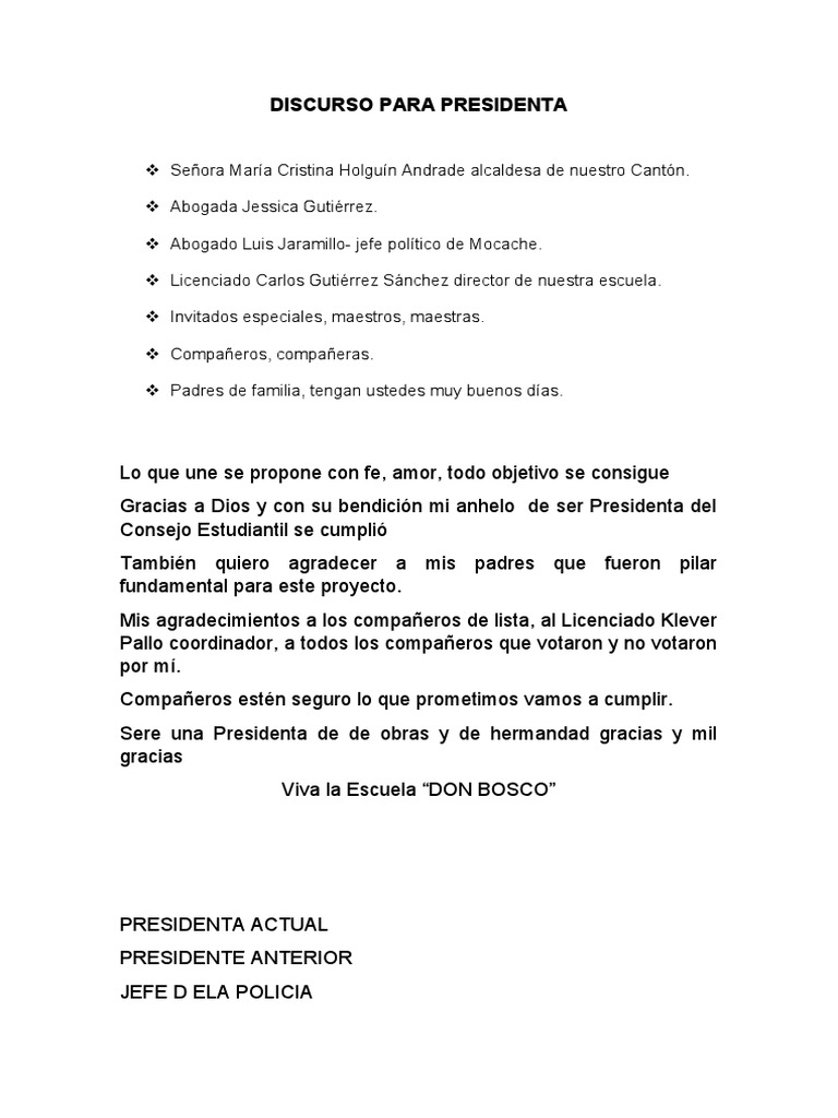 Discurso para Presidenta | PDF