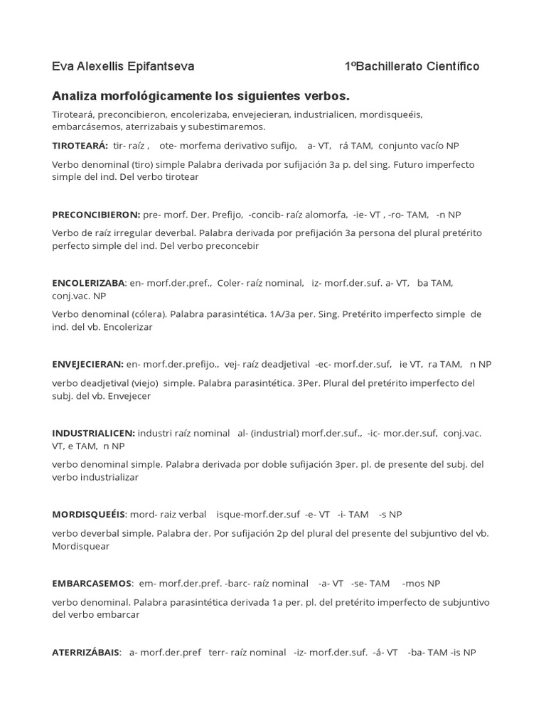 Análisis Morfológico Verbos Castellano | PDF