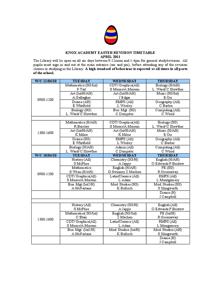 Easter Revision Timetable April 2011 | PDF