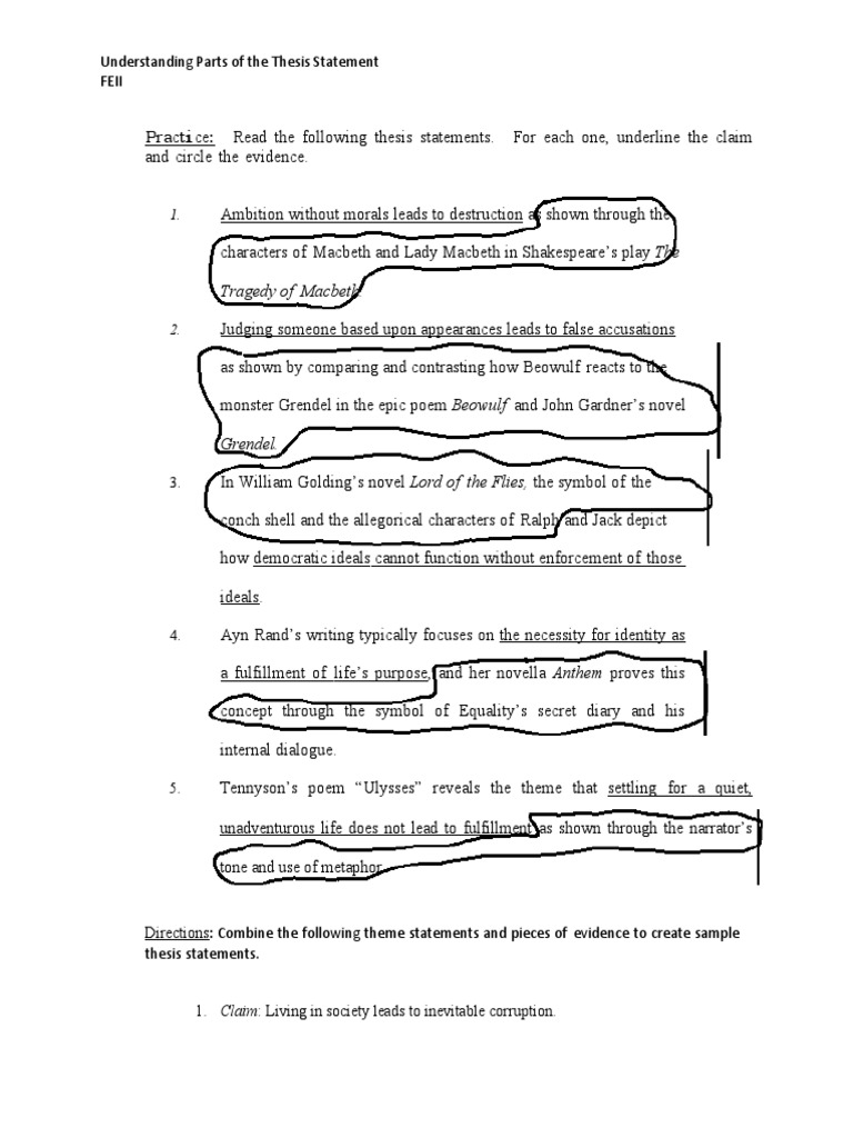 FENG2 Understanding Parts of The Thesis Statement | PDF | Sense And ...