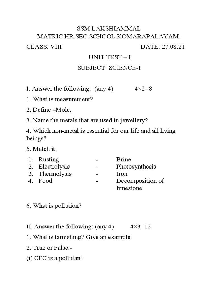 8 Unit Test 1 | PDF