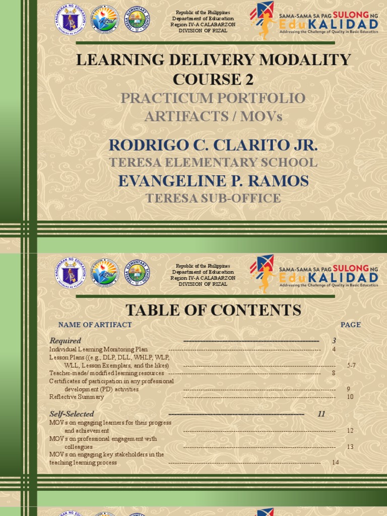 Learning Delivery Modality Course 2: Practicum Portfolio Artifacts / Movs | PDF | Educational ...