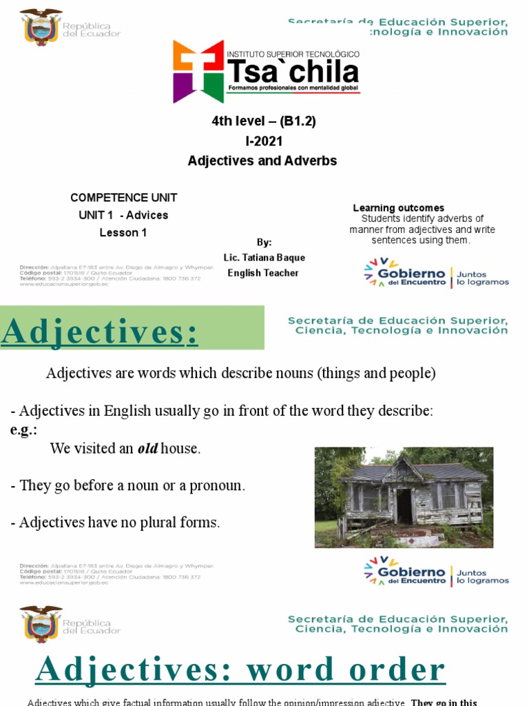 4th Level - (B1.2) I-2021 Adjectives and Adverbs: Competence Unit UNIT ...