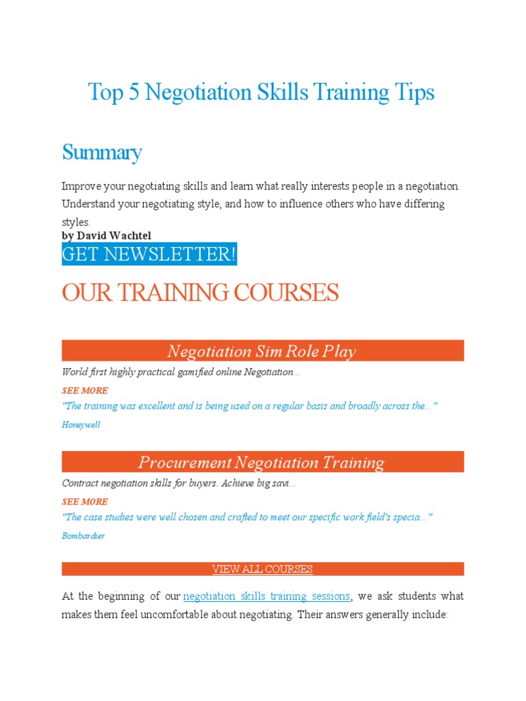 Top 5 Negotiation Skills Training Tips233 | PDF | Negotiation | Cognition