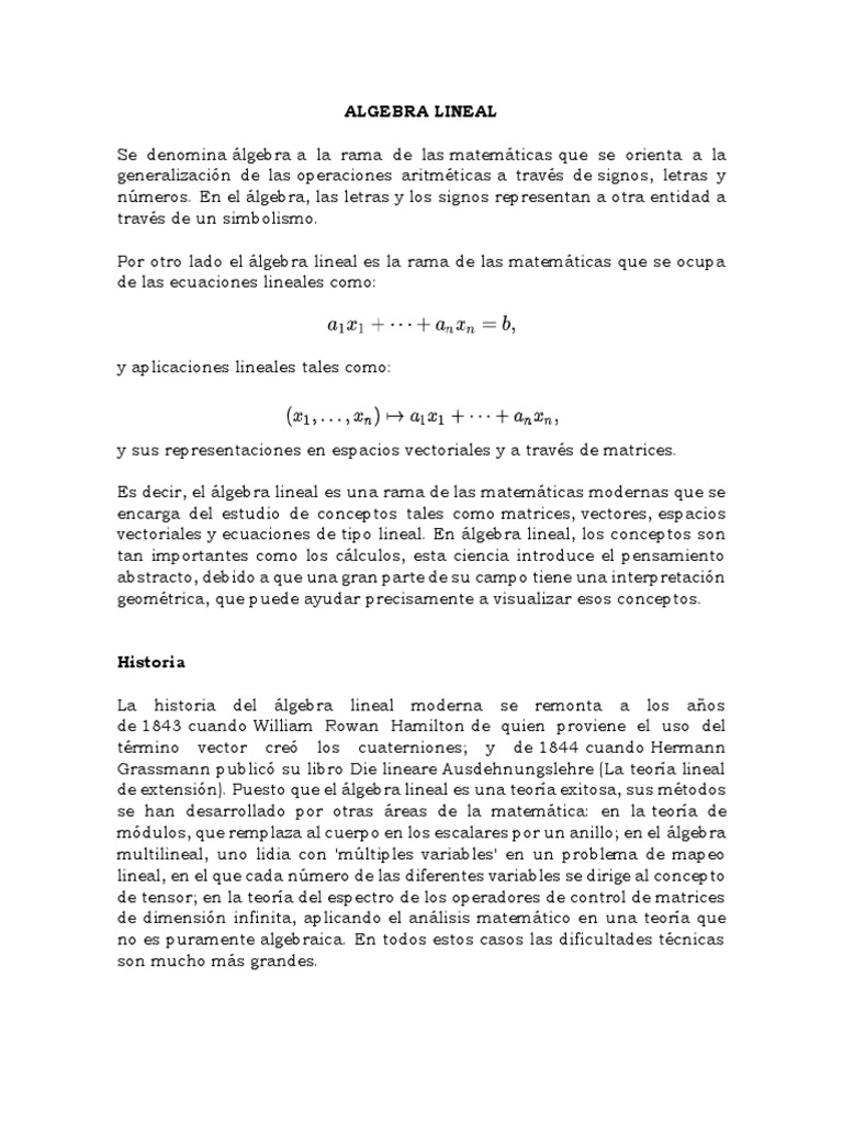 Álgebra Lineal: Conceptos y Aplicaciones | PDF | Métodos y materiales ...