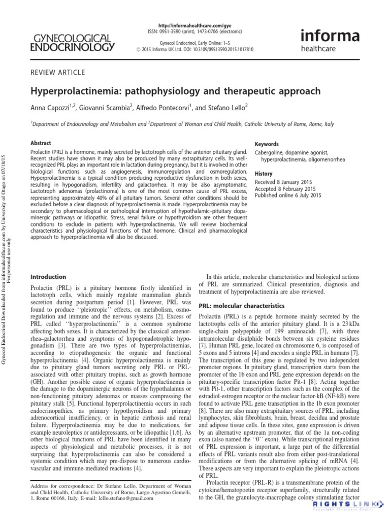 Hyperprolactinemia Pathophysiology and Therapeutic Approach 2015 | PDF ...