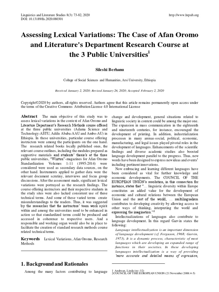 Assessing Lexical Variations: The Case of Afan Oromo and Literature's ...