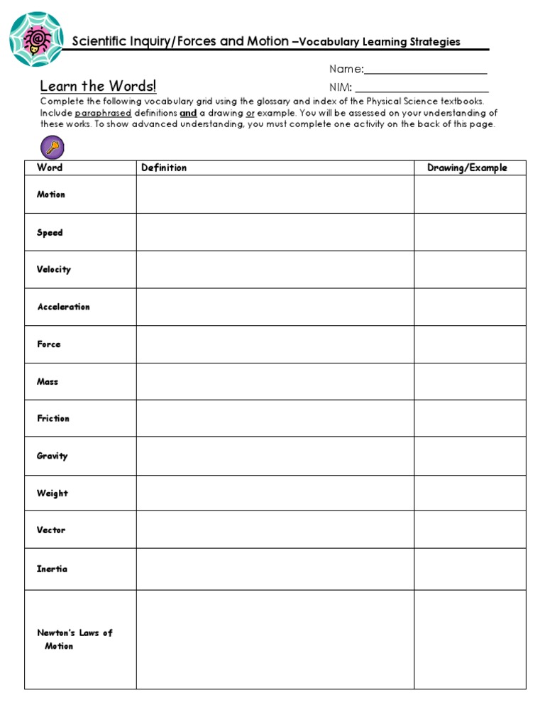 Forces and Motion Vocabulary Guide | PDF