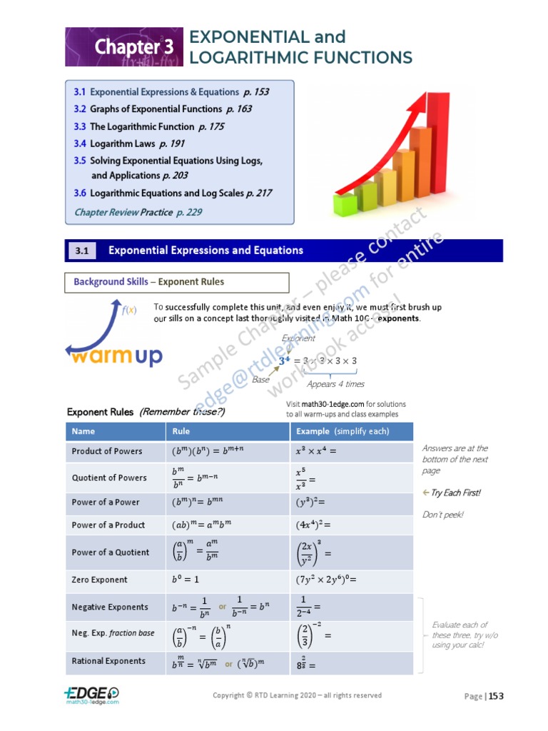Chapter 3 - Exponential Functions and Logarithms (Sample) | PDF ...