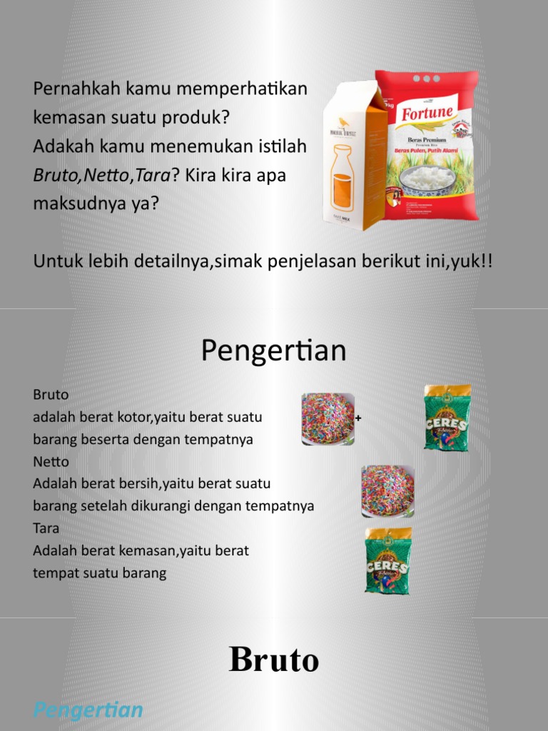 Bruto Netto Tara | PDF | Memasak, Makanan, & Anggur | Kesehatan Holistik