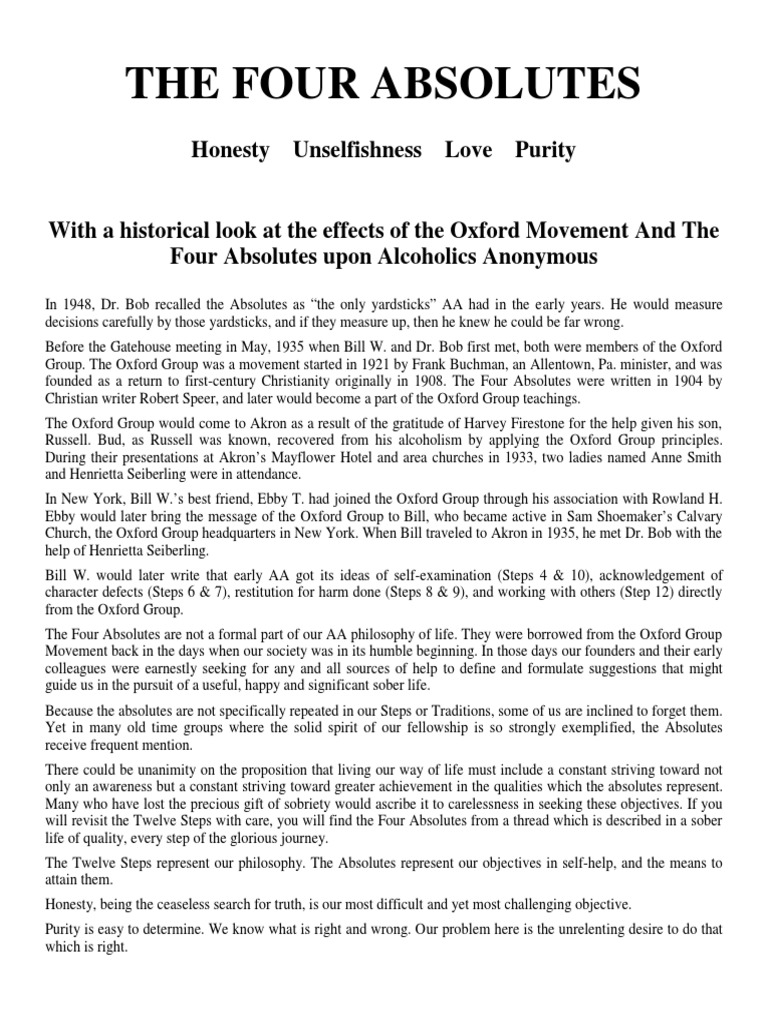 The Four Absolutes: Honesty, Unselfishness, Love, Purity | PDF