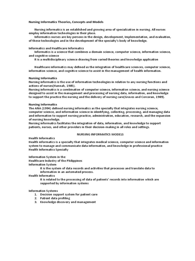 Nursing Informatics Theories | PDF | Health Informatics | Computer Science