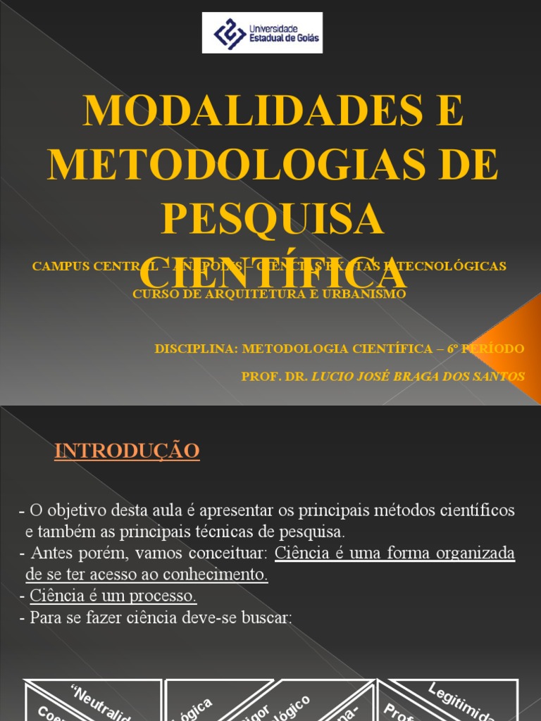 Modalidades E Metodologias De Pesquisa Cientifica Pdf Pesquisa