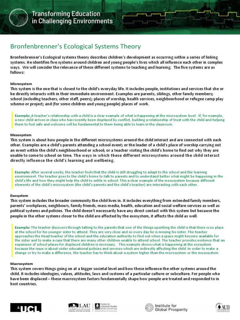 Bronfenbrenner Ecological Systems Theory | PDF | Teachers | Family