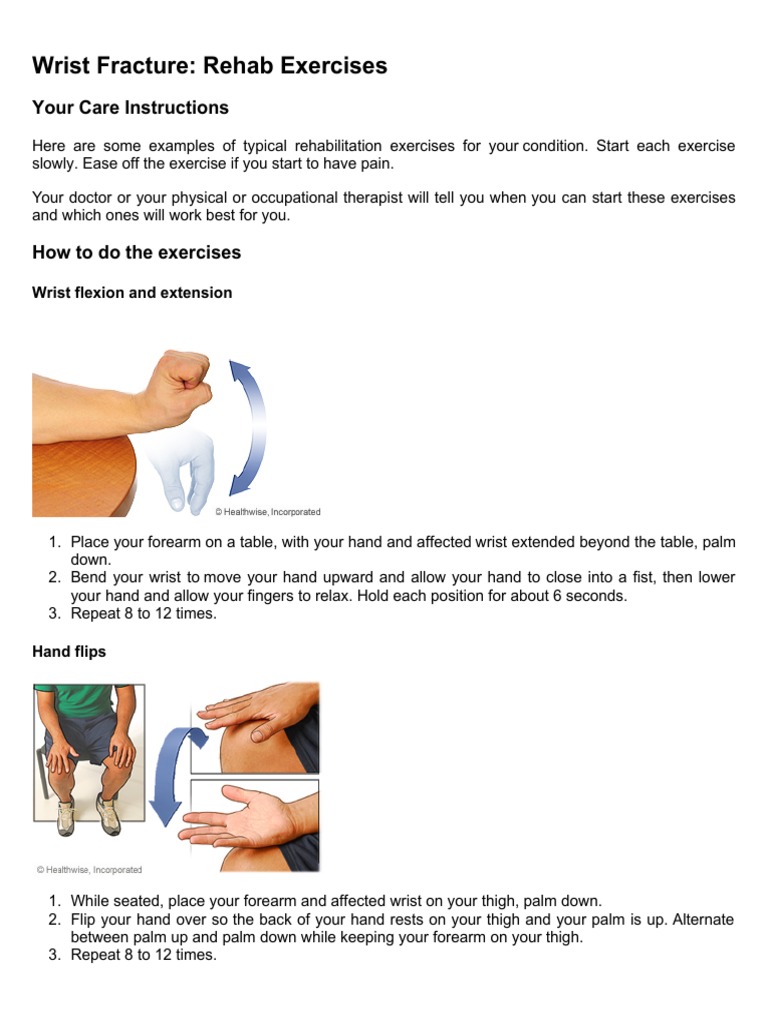 Wrist Fracture Rehab Exercises Guide | PDF | Hand | Anatomical Terms Of ...