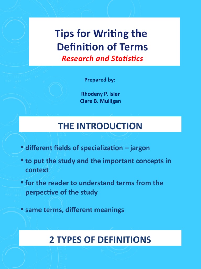 Tips For Writing The Definition of Terms: Research and Statistics | PDF