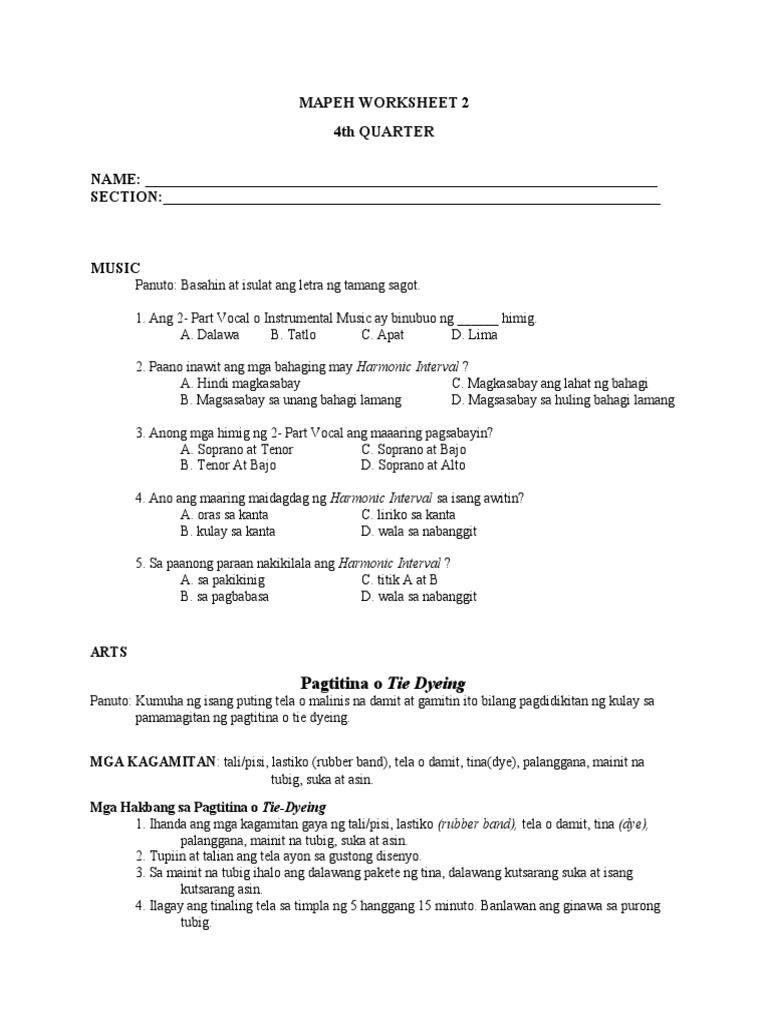 Mapeh4 Q4 Worksheet 2 | PDF
