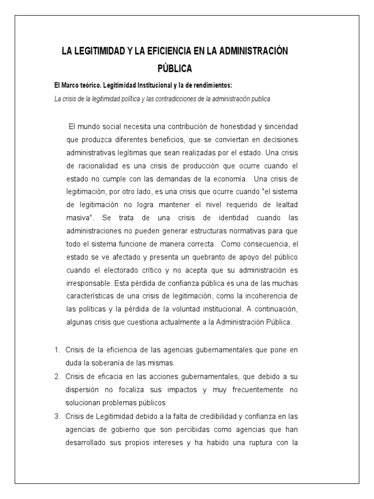 La Legitimidad y La Eficiencia en La Administración Pública | PDF ...