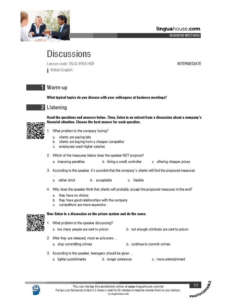 Intermediate Business Meetings Lesson | PDF | Crimes | Crime & Violence