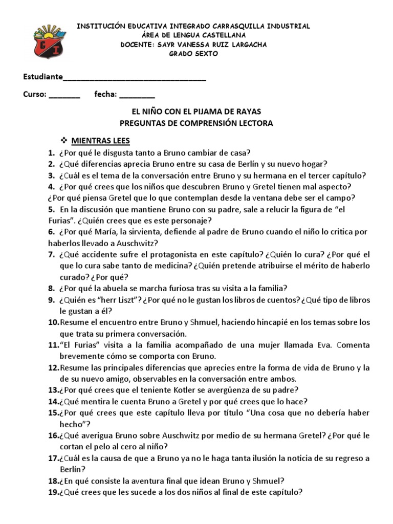 El Niño Con El Pijama de Rayas - Trabajo | PDF