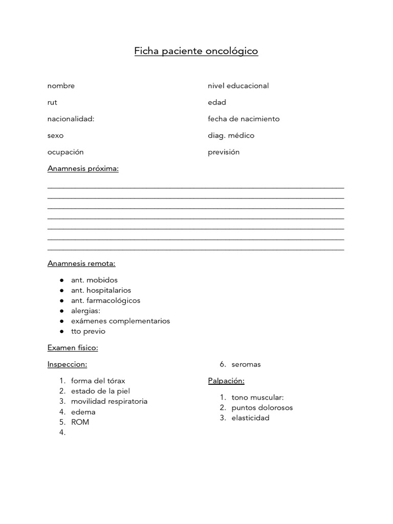 Ficha paciente oncológico | PDF | Examen físico | Enfermedades y trastornos