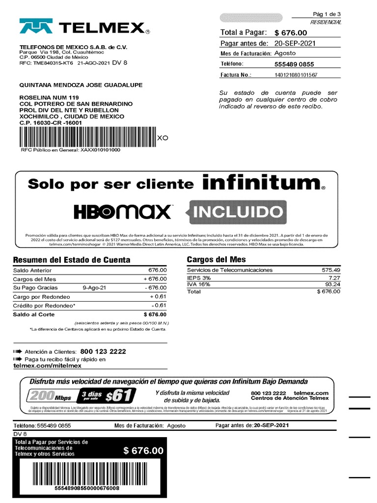 Recibo Telmex | PDF