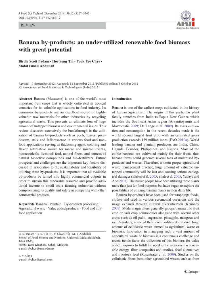 Banana By-Products: A Review of Their Potential for Use in Food and Non ...
