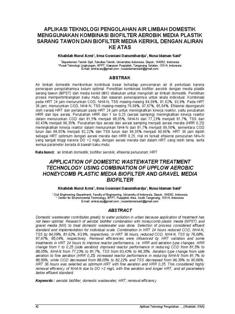 Admin, Journal Manager, 01-AplikasiBiofilterMediaKerikil REV01 | PDF