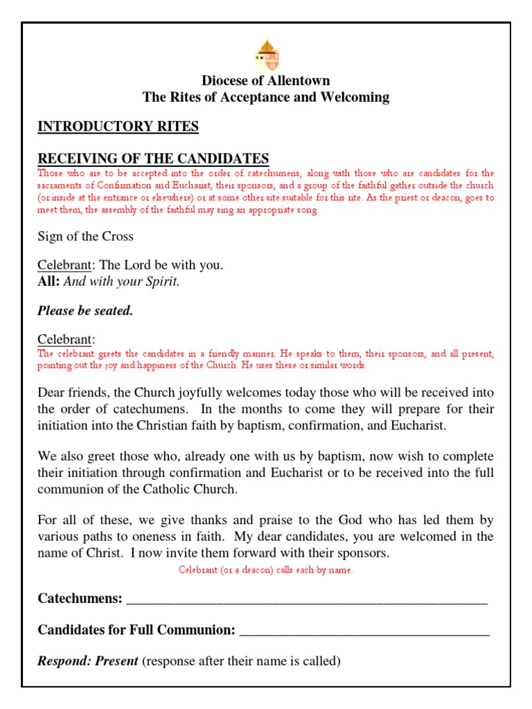 Rite of Acceptance and Welcoming | PDF | Eucharist | Confirmation