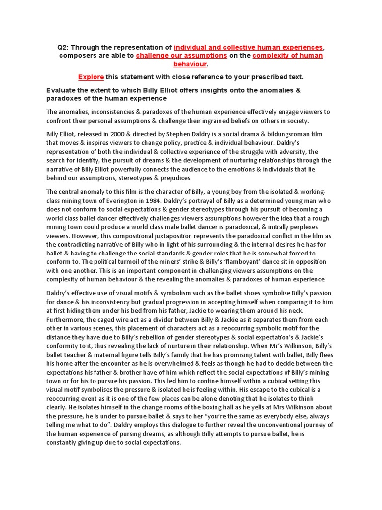Billy Elliot Essay | PDF | Psychological Concepts