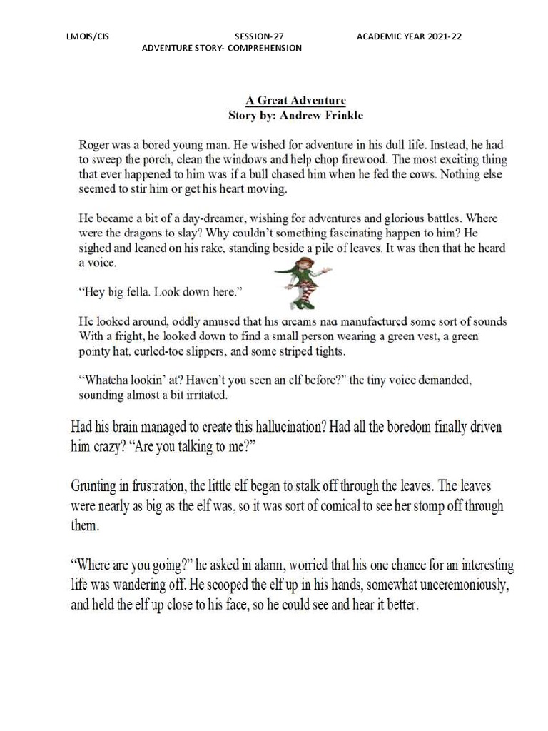+27. Session 27 - Adventure Story-Comprehension-Reference | PDF ...