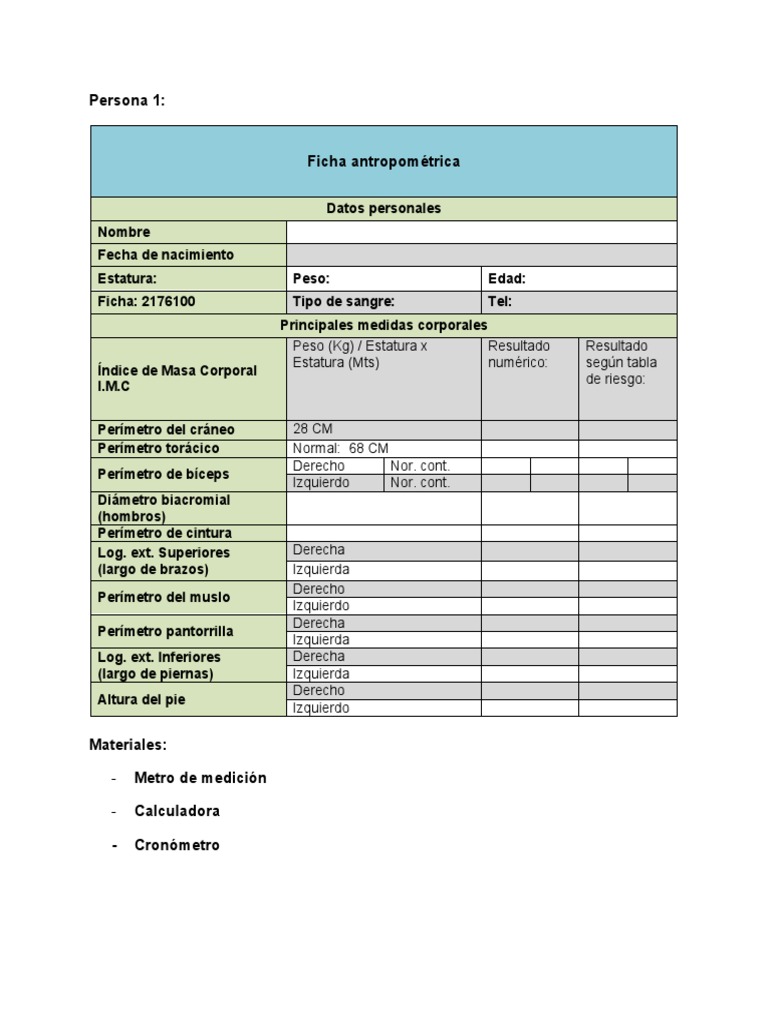 Test Físico y Ficha Antropométrica Definitiva | PDF | Anatomía humana ...