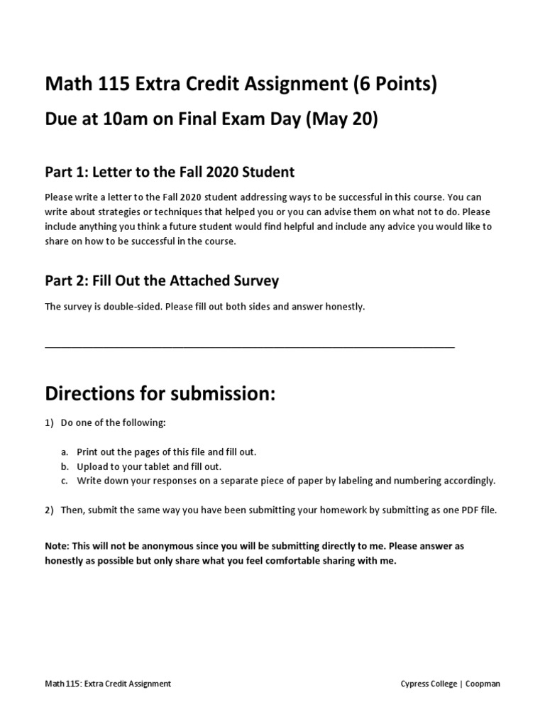 Math 115 Extra Credit Assignment Spring 2020 | PDF | Test (Assessment ...