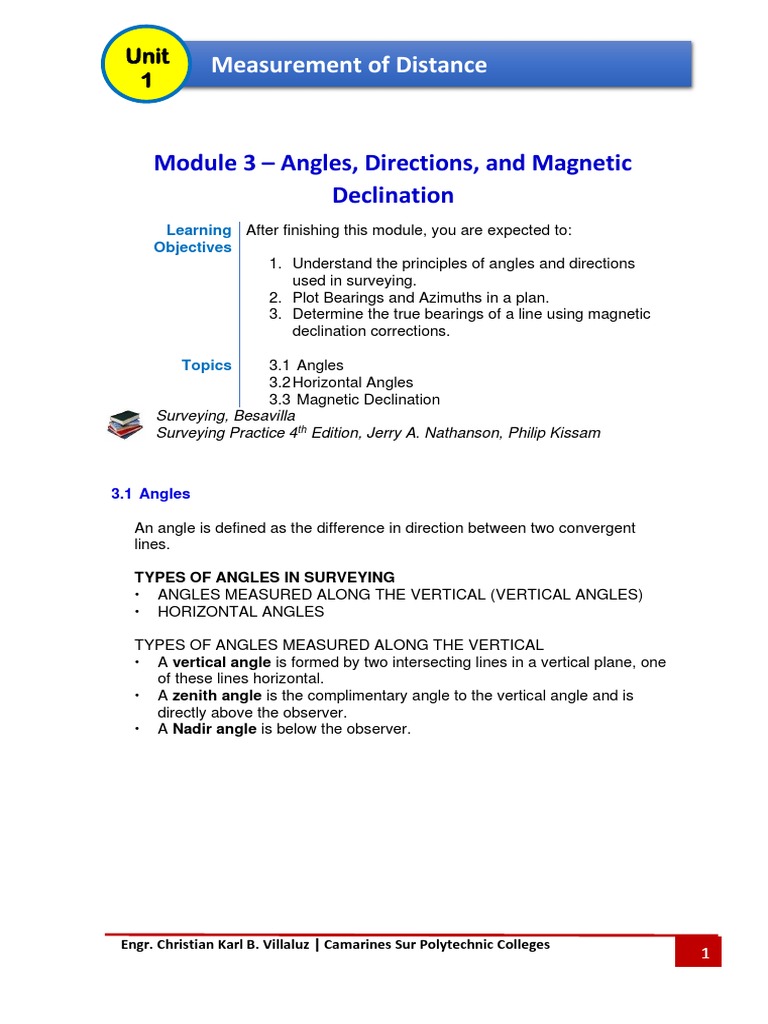 Module 3 Angles, Directions and Magnetic Declination | PDF | Angle ...