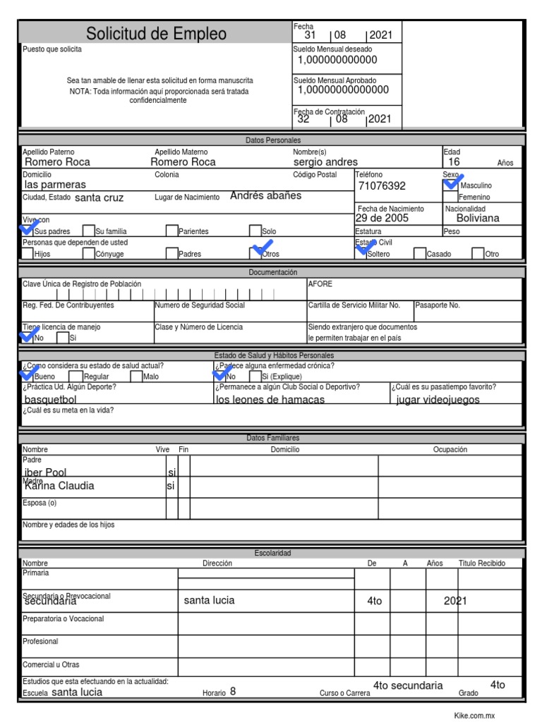 SERGIO ANDRES ROMERO ROCA - Solicitud de Empleo PDF | PDF