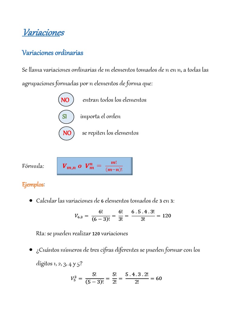 Combinatoria Variaciones | PDF | Matemáticas | Notación Matemática