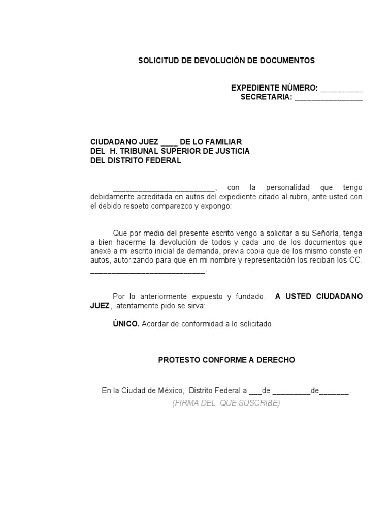 Solicitud de Devolución de Documentos | PDF | Derecho