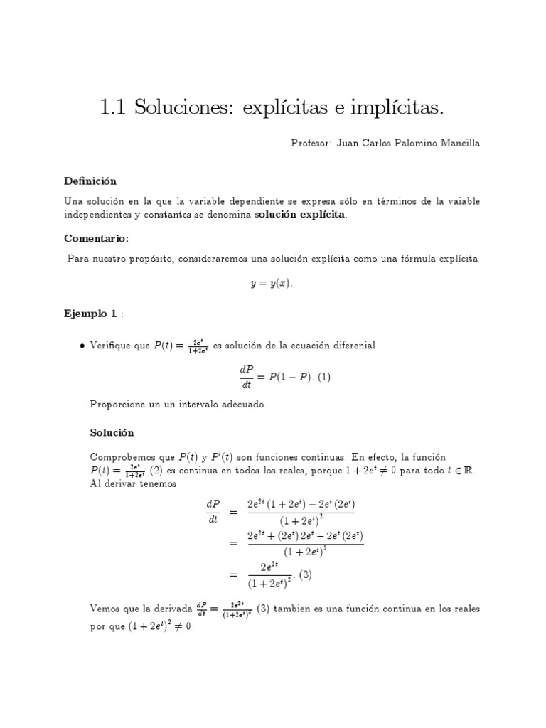 Soluciones Explícitas Implícitas | PDF | Ecuaciones | Derivado