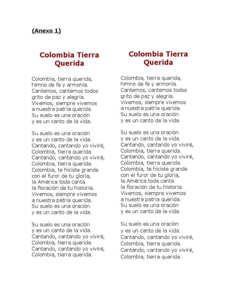 Canción "Colombia Tierra Querida" | PDF