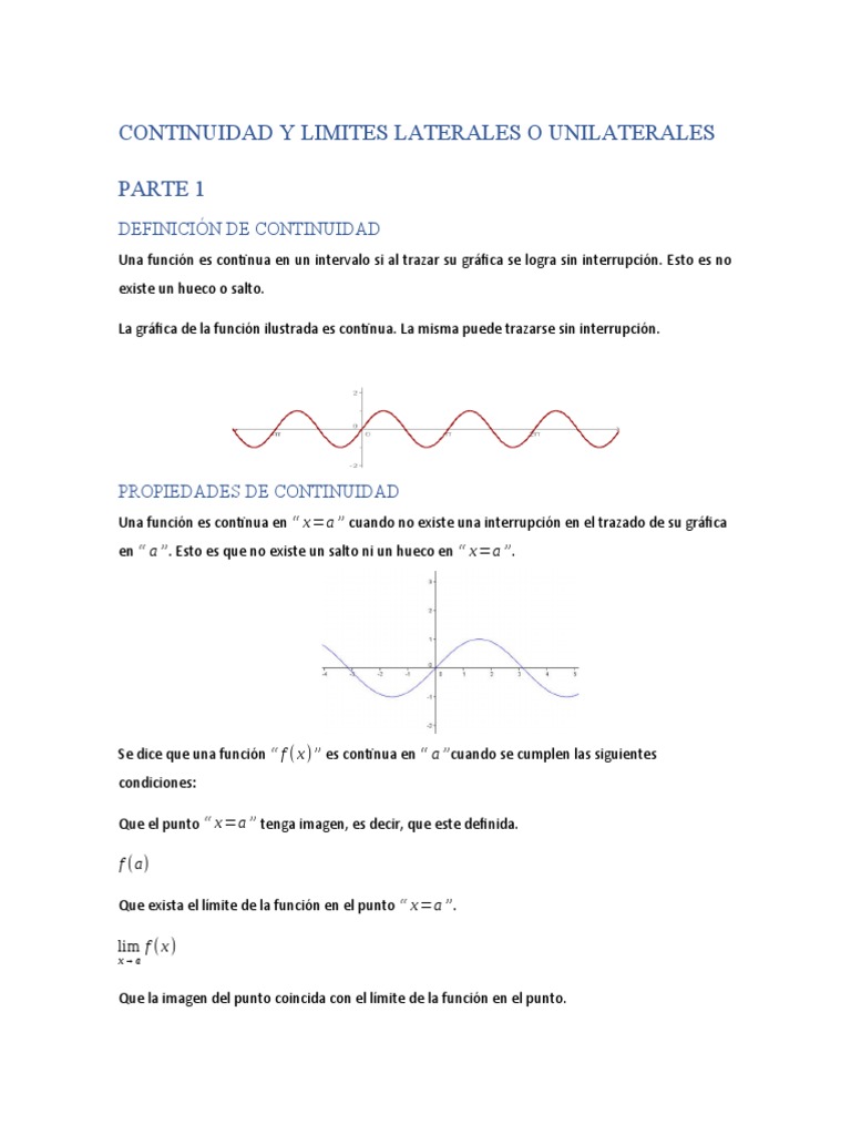 Continuidad y Limites Laterales o Unilaterales | PDF | Función continua ...