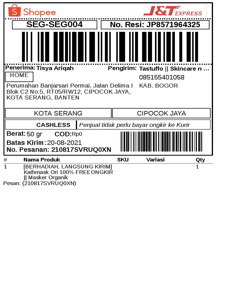 Pesanan Skincare dan Masker Organik | PDF